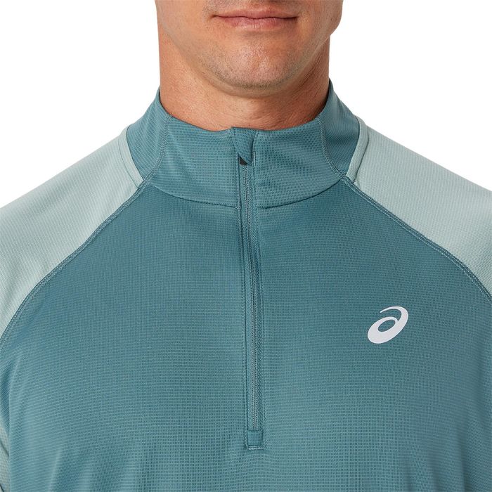 Camiseta ASICS Icon LS 1/2 Zip - Masculino - Celeste - NEW - Asics Colombia